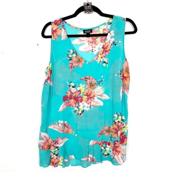 Tops | 72 Ana Sleeveless Top Lightweight Turquoise Blue Tropical Floral ...